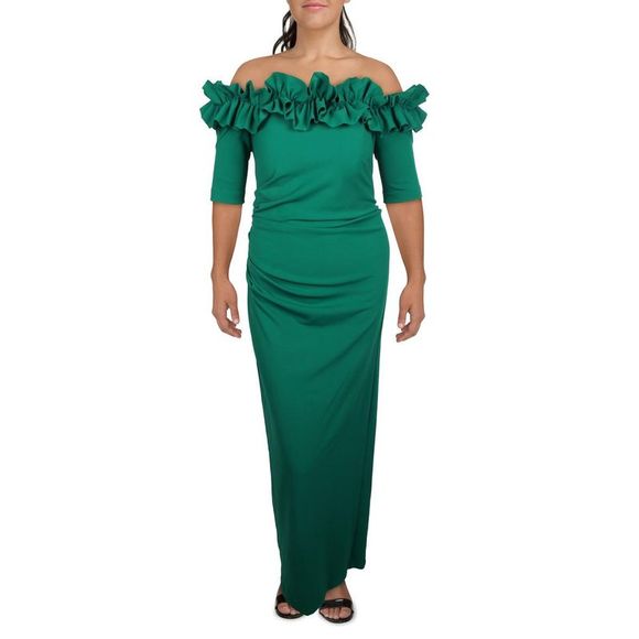 Xscape | Dresses | Xscape Womens Green Ruffled Maxi Formal Evening ...